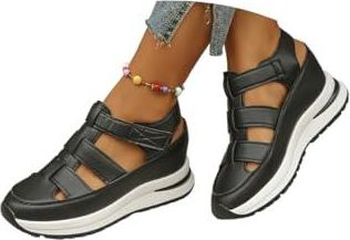 Generic Sandales décontractées ajourées grande taille pour femme, sandales à bout fermé, compensées pour femme (Black,35)