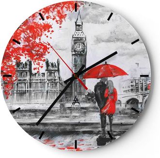 Arttor Modern Wanduhr London Architektur Big Ben 40x40cm Rund Gro&szlig; Wand Uhr Glas Analog Zimmeruhren K&uuml;che B&uuml;ro Wohnzimmer Glasuhr Wall Clock Dekoration Desig