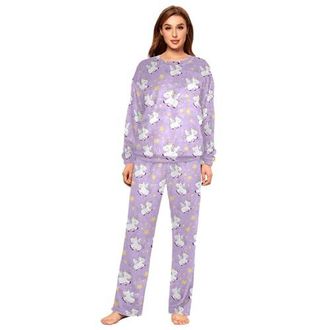 Alaza Ensemble de pyjama en polaire pour femme, motif licorne violette, vêtements de détente deux pièces, vêtements de nuit, pyjama thermique, super doux, e
