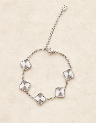 Abbott Lyon Bracelet en acier inoxydable avec pendentif trèfle texturé - Argenté