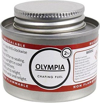 Olympia Liquide Combustible pour Chauffe-Plat Olympia 2 Heures avec m&egrave;ches (Lot de 12), Couvercle &agrave; vis Facile &agrave; Ouvrir, r&eacute;cipient Cool Touch, Utilisation Pro