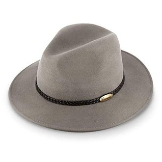 Fiebig Fiebig Chapeau de voyage d&eacute;contract&eacute; en feutre de laine | Chapeau roulable et imperm&eacute;able avec garniture en bande de cuir tress&eacute;e, gris clair, 56