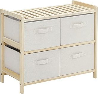 HOMCOM Commode en Tissu Meuble de Rangement avec 4 tiroirs pliants en Tissu de Lin Style &eacute;l&eacute;gant pour Chambre &agrave; Coucher Bureau Salon 59 x 28 x 50 cm Bois Nat