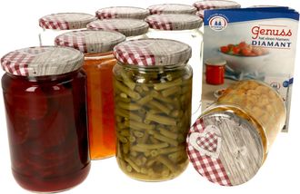 MamboCat 12er Set Einmachglas 720 ml I Deckel mit Holz Herz Rot-Dekor I Twist-Off TO 82 I Rund- / Einkochgläser I Vorratsglas I + GRATIS Rezeptheft I Glasbehäl