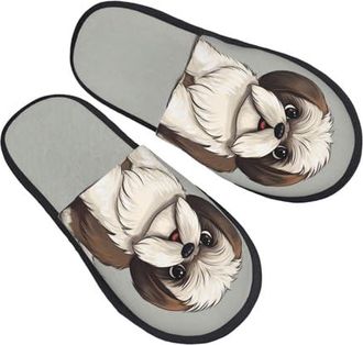 Generic Pantoufles En Coton Chien Shih Tzu Portative Slippers Confortable Pantoufles Pour Chambre Voyage De Camping L