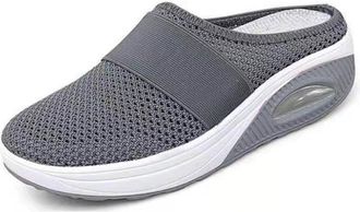 Onsoyours Clogs Weiche Hausschuhe Damen Pantoletten Mesh Sabot Mit Orthop&auml;disch Luftkissen Atmungsaktiv Plateau Freizeit Sandalen Slipper A Dunkelgrau 39 EU
