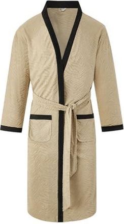 Generic Peignoir long à col kimono pour homme avec bordure contrastée et ceinture pour la détente à la maison et le salon, kaki, M
