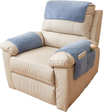 Generic Lammflausch-Armlehnen- und Kopfstützenbezug-Set für Sofa und Sessel, rutschfest, Dicke Schonbezüge mit 2 Seitentaschen, Möbelschutz für Couch und Sess