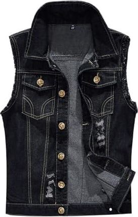Generic Gilet en jean d&eacute;contract&eacute; &eacute;l&eacute;gant sans manches pour homme - Style r&eacute;tro - Couleur unie - Polyvalent - Classique - Confortable - Pour les loisirs en pl