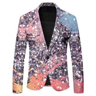 Generic Veste pour homme - Aspect &agrave; paillettes imprim&eacute; - Effet scintillant - Veste de costume pour carnaval, f&ecirc;te - Coupe ajust&eacute;e - Blazer pour spectacle - Co