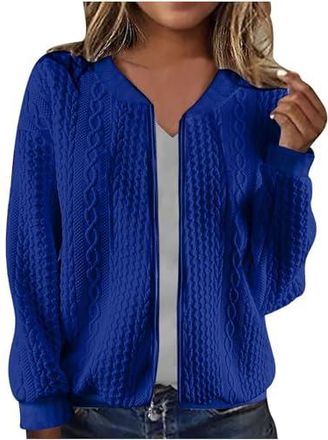 Generic 2026 Vestes d&eacute;contract&eacute;es &agrave; fermeture &eacute;clair en jacquard &agrave; manches longues pour femme, bleu, XXL