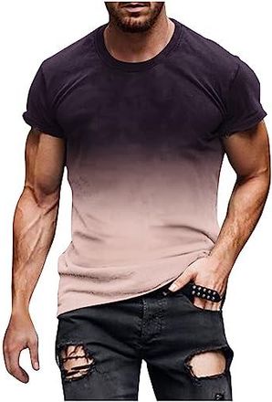 Generic T-shirt &agrave; col rond pour homme, l&eacute;ger, d&eacute;contract&eacute;, &eacute;l&eacute;gant, extensible, confortable, respirant, basique &agrave; manches courtes, chemise de course &agrave; pied et