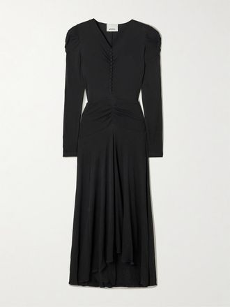 Isabel Marant Nejma Asymmetrisches Midikleid Aus Stretch-jersey Mit Raffungen - Schwarz