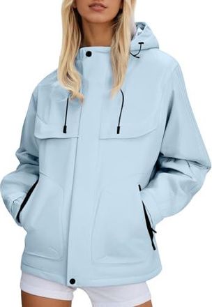 Generic Vestes longues et l&eacute;g&egrave;res pour femmes, veste softshell doubl&eacute;e en polaire, coupe-vent, bleu clair, 3XL