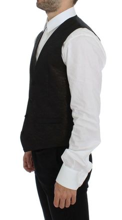 Dolce & Gabbana Mens Black Wool Logo Dress Gilet Vest Virgin