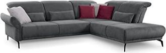 Cavadore Ecksofa Cooper / Luftige Eckcouch mit Ottomane rechts, Armteilverstellung, Kopfteilverstellung und Sitztiefenverstellung / 294 x 88 x 242 / Cord, Dunk
