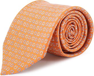 Ferragamo Homme, Accessoires, Orange, Taille: ONE Size Capitano Print Silk Tie
