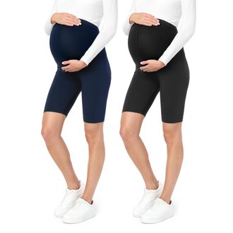 Be Mammy Damen Kurze Umstandsleggings 2er Pack Bequeme und Schwangerschaftsleggings aus Baumwolle Umstandshose Umstandsmode f&uuml;r Sommer BE20-228 (2Pack Schwarz/