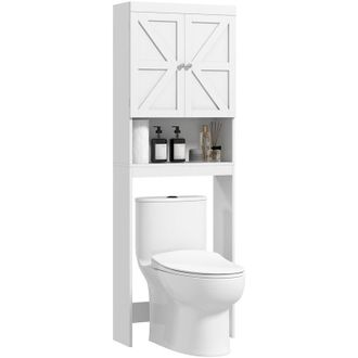 HOMCOM Meuble wc - rangement au-dessus des toilettes - 2 portes croisillons, niche - blanc