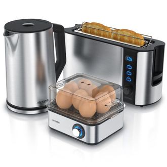 Arendo Fr&uuml;hst&uuml;cks-Set in silber - Wasserkocher / Toaster / Eierkocher - Arendo