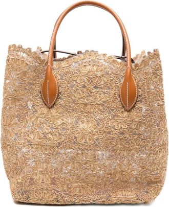 Ermanno Scervino Femme, Sacs, Beige, Taille: ONE Size Margot Sac Cabas &agrave; Garniture en Cuir et Broderie de Dentelle