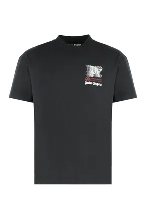 Palm Angels Mens Paxhaas Racing Club T-Shirt Black Cotton T-Shirts And Polos