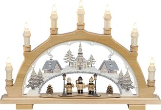 Rudolphs Schatzkiste Schwibbogen Sternsinger LED-Beleuchtung Natur BxHxT 49x34x6cm NEU Lichterbogen Fensterbogen Spitzbogen Erzgebirge Weihnachten Bergbau Bergmann Licht H