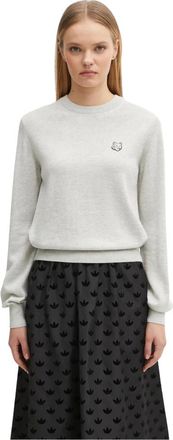 Maison Kitsun&eacute; Pull Col Rond Laine T&ecirc;te de Renard - Femme - Pulls - Gris - Taille: 36 FR