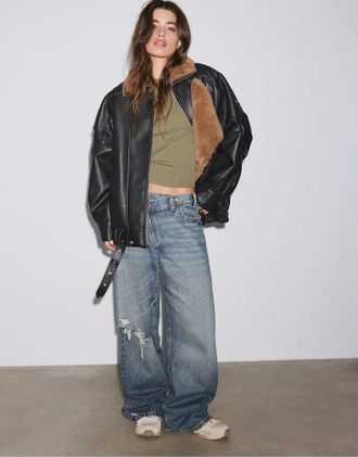 Stradivarius veste r&eacute;versible oversize noire