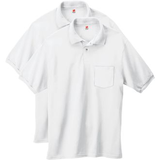 Hanes Herren EcoSmart Polo, Kurzarm-Poloshirt, 2er-Pack, Weiss/opulenter Garten, L