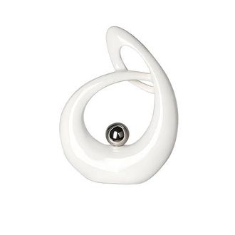 Gilde Deko Skulptur Life aus Keramik - wei&szlig;/Silber glasiert wei&szlig;e Figur mit Silber Kugel - H&ouml;he 22 cm