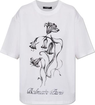 Balmain Femme, Tops, Blanc, Taille: 36 FR T-shirt Imprim&eacute; Fleur