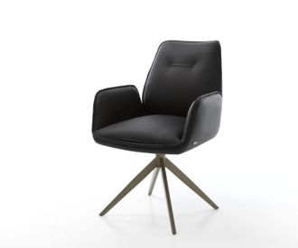 DELIFE Drehstuhl Zoa-Flex Echt-Leder Schwarz Kreuzgestell breit Effektfinish Titan 360&deg; drehbar Wippfunktion Taschenfederkern, Esszimmerst&uuml;hle