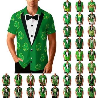 Generic Chemise hawa&iuml;enne &agrave; manches courtes pour homme avec boutons et noeud papillon, A01-vert noir&acirc;tre, 3XL