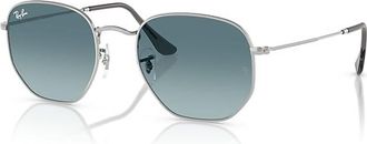 Ray-Ban Hexagonal Flat Lenses Sonnenbrillen Silber Fassung Blau Glas 51-21