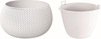 Prosperplast Runder Topf mit Spyfy -Sch&uuml;ssel Ablagerung von wei&szlig;em Kunststoff 23,9 (L&auml;nge) x 23,9 (Breite) x 16,1 (H&ouml;he) cm