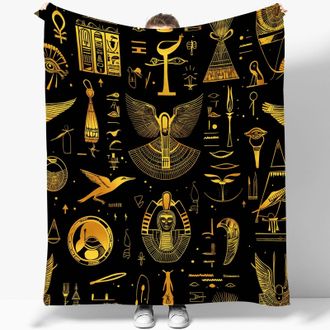 Generic Kuscheldecke Flauschige Wolldecke mit Luxus, Ägyptische Symbole Muster, Warme Sherpa Decke Wohndecke Sofadecke 220 x 240 cm Warme Super Weiche Kuschel