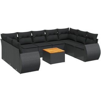vidaXL Vidaxl - Salon de jardin 10 pcs avec coussins noir r&eacute;sine tress&eacute;e