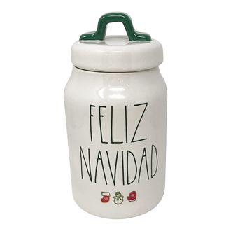 Rae Dunn Dekoratives Weihnachtsglas (Keramik/20,3 x 11,4 cm, Feliz Navidad/Weiß)