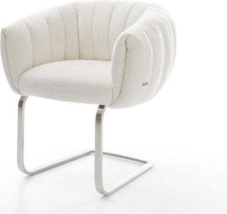 DELIFE Freischwinger Jada-Flex Boucl&eacute; Soft Beige Freischwinger flach Edelstahl Taschenfederkern, Esszimmerst&uuml;hle