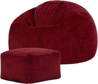 Icon Brand Kingston Sitzsack mit Hocker Cord, Burgund, Sitzsack Erwachsene mit F&uuml;llung, Bean Bag, Cord Sessel, Lounge Sessel, Lounge Stuhl, Schlafzimmer, Wohnzim