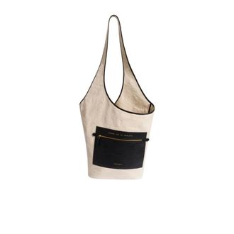 Alberta Ferretti Femme, Sacs, Blanc, Taille: ONE Size Sac Seau en Coton avec D&eacute;tails Contrast&eacute;s