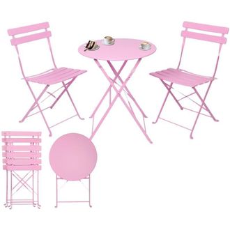 Albatros-Moebel Albatros Bistroset 3-teilig Rosa - Bistrotisch mit 2 St&uuml;hlen - klappbare St&uuml;hle und Tisch aus robustem Metall - optimal als Balkonm&ouml;bel Set oder