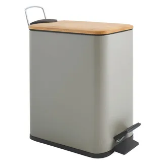 Spirella Kosmetikeimer 5 Liter Edelstahl mit Absenkautomatik und Inneneimer Erik Badezimmer Mülleimer Softclose Abfalleimer Bambus, Kunststoff, Taupe Mat, 5 li