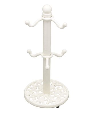 KitchenCraft Traditioneller Tassenbaum, Gusseisen, Wei&szlig;, f&uuml;r 6 Tassen, 30 cm x 13 cm x13 cm