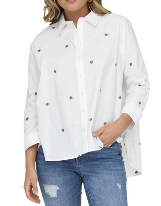 Only Damen Onlnew LINA Grace LS EMB Shirt NOOS WVN Langarmbluse, Bright White/AOP:Sagebrush Heart,S