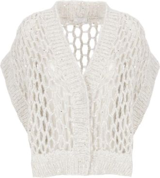 PESERICO Femme, Pulls, Gris, Taille: 38 FR Cardigan maxi en maille dalpaga avec sequins