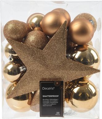 Kaemingk Weihnachtskugeln Kunststoff mit Christbaumstern 33er Set - bruchsichere Christbaumkugeln Weihnachtsbaumkugeln und Christbaumspitze - Christbaumschmuck