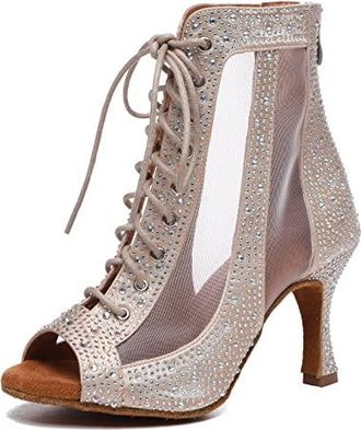 Minitoo Bottines de Danse Femme Ete Fete Prom Formal Sandals Chaussure Bout Ouvert L551 Nude 7.5cm Talon EU 39