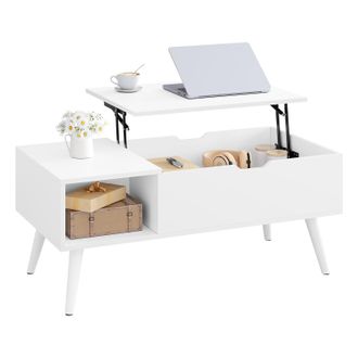 Woltu Couchtisch h&ouml;henverstellbar, Wohnzimmertisch mit Stauraum, Kaffeetisch Beistelltisch Sofatisch, 100x(43-57) x50 cm, Wei&szlig;, BTS26ws